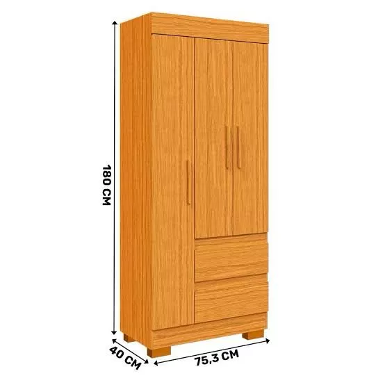 JL móveis - Guarda Roupa Acp Maya 3 ‹ Portas com Pés - Cinamomo/off White/Branco - lojazap